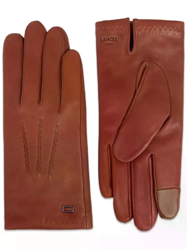 LANCEL Sellier Logo-stamp Leather Gloves - Brown
