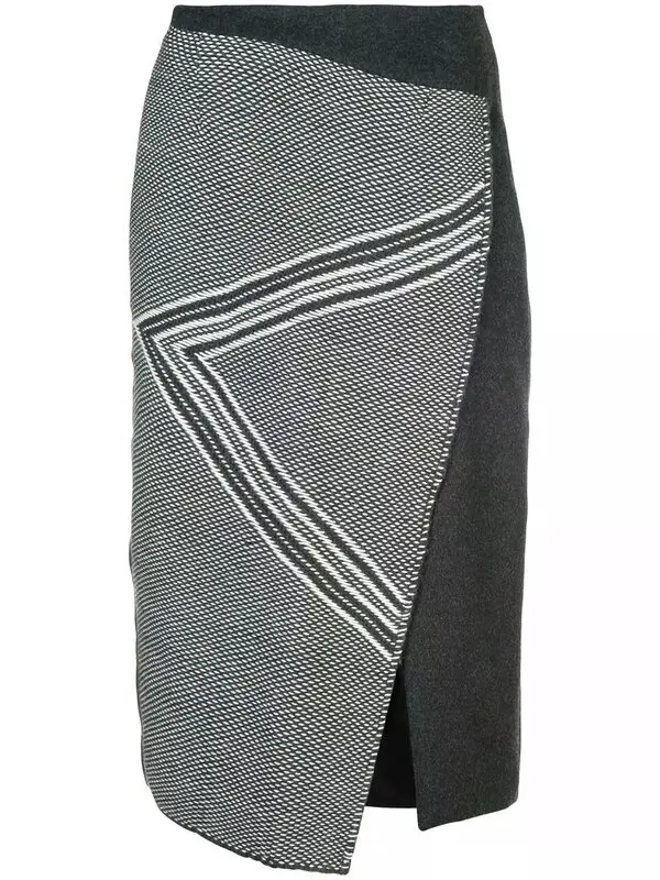 Voz Asymmetric Pattern Wool Skirt - Grey