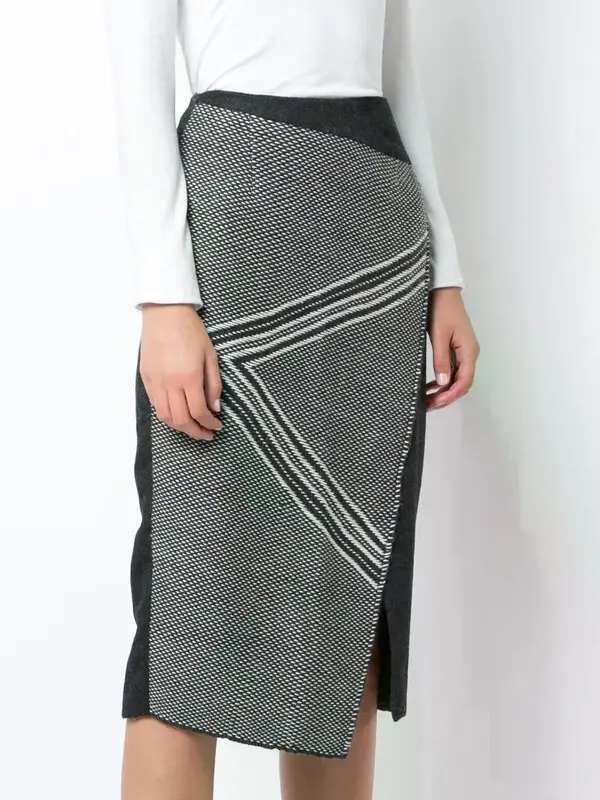 Voz Asymmetric Pattern Wool Skirt - Grey