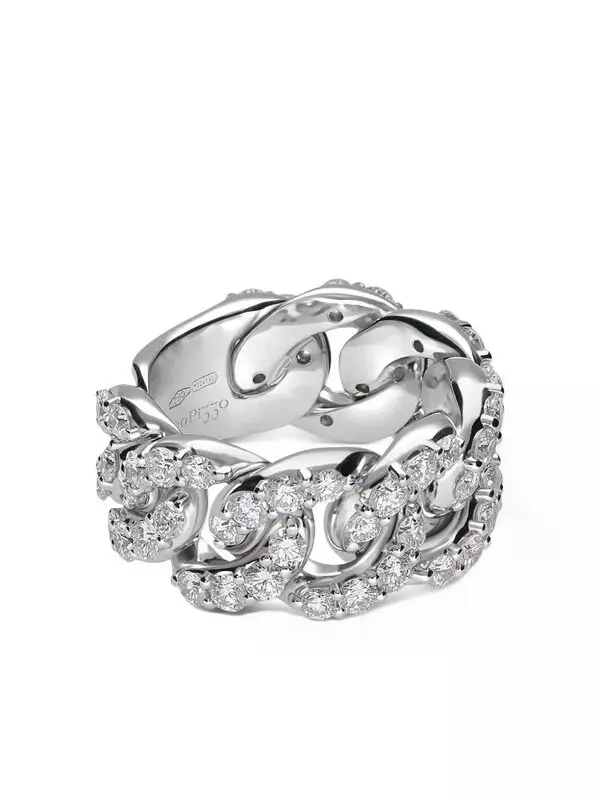 LEO PIZZO 18k White Gold Diamond Pavé Groumette Ring