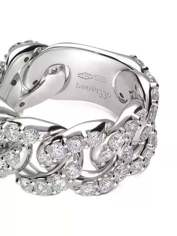 LEO PIZZO 18k White Gold Diamond Pavé Groumette Ring
