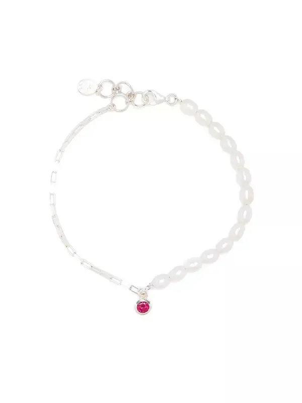 DOWER & HALL Luna Pearl Garnet Drop Bracelet - Silver