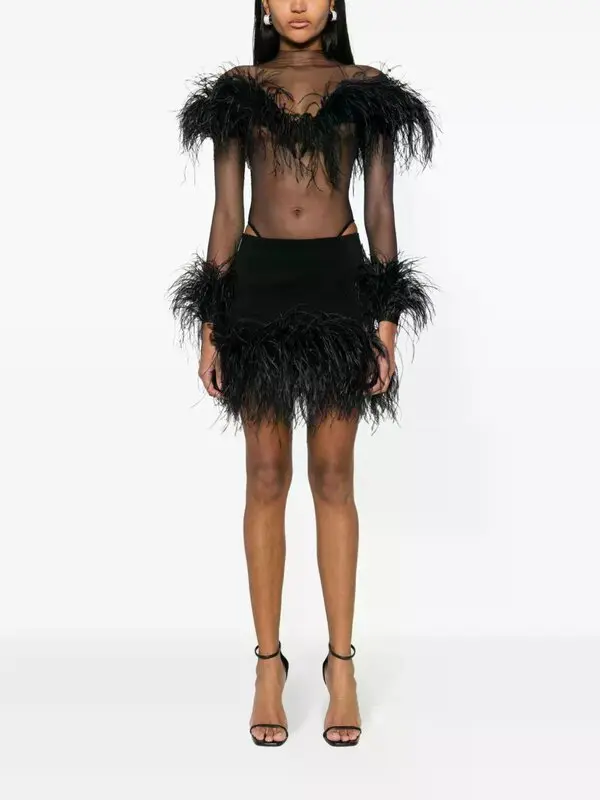MUGLER Feather-trim Mesh Bodysuit