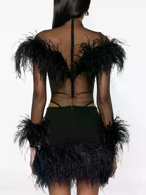 MUGLER Feather-trim Mesh Bodysuit