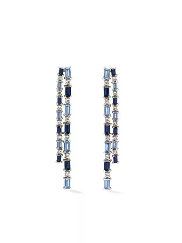 LARK & BERRY Sterling Blue Dahlia Tennis Sapphire Drop Earrings - Silver