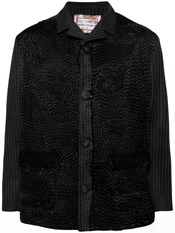 By Walid Embroidered Pinstriped Shirt Jacket