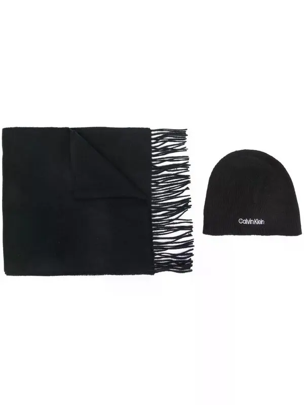 Calvin Klein Logo-embroidered Beanie And Scarf Set