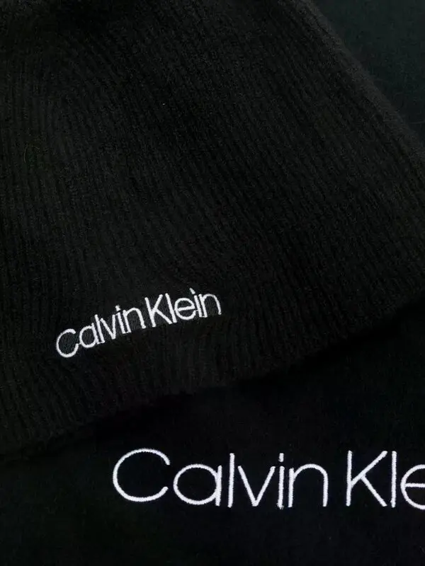 Calvin Klein Logo-embroidered Beanie And Scarf Set