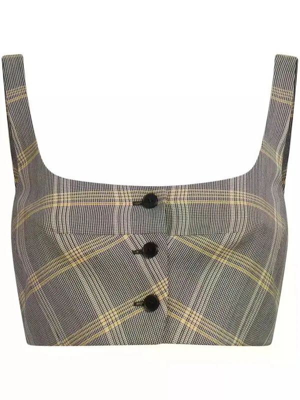 Marni Virgin Wool-blend Cropped Top With Check Pattern
