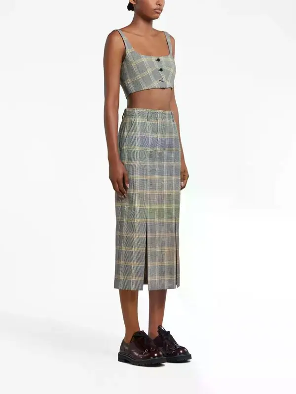 Marni Virgin Wool-blend Cropped Top With Check Pattern