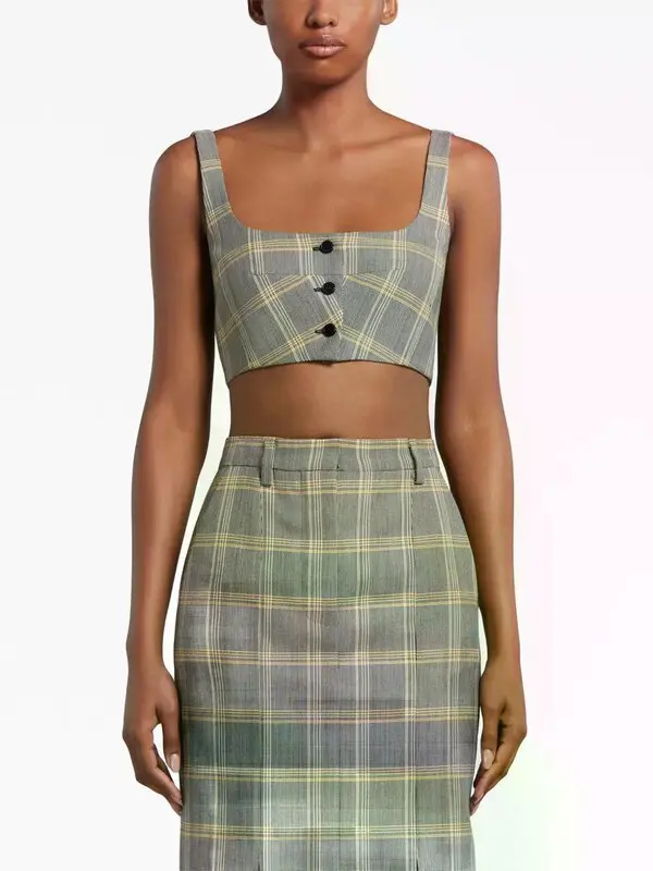 Marni Virgin Wool-blend Cropped Top With Check Pattern