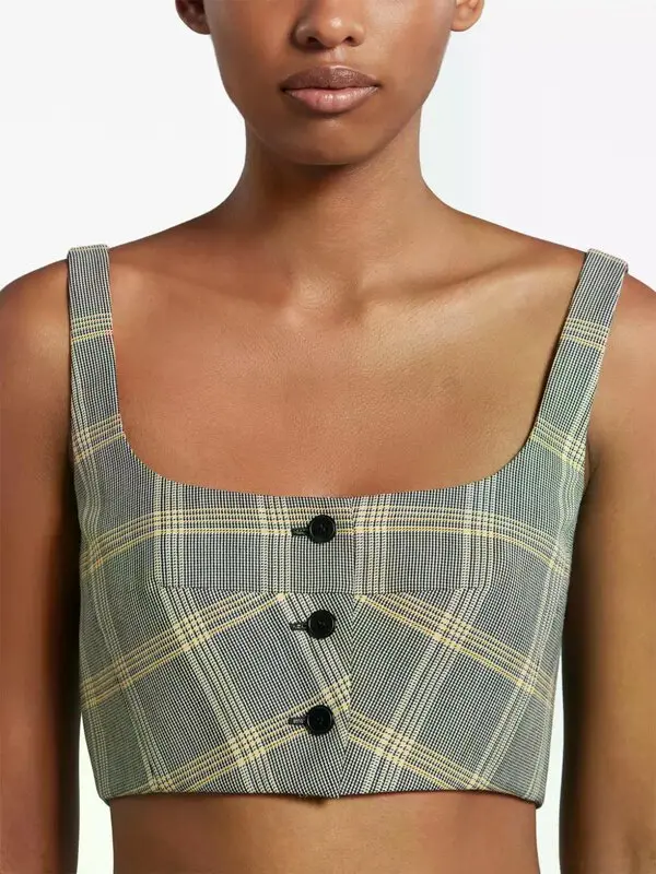 Marni Virgin Wool-blend Cropped Top With Check Pattern