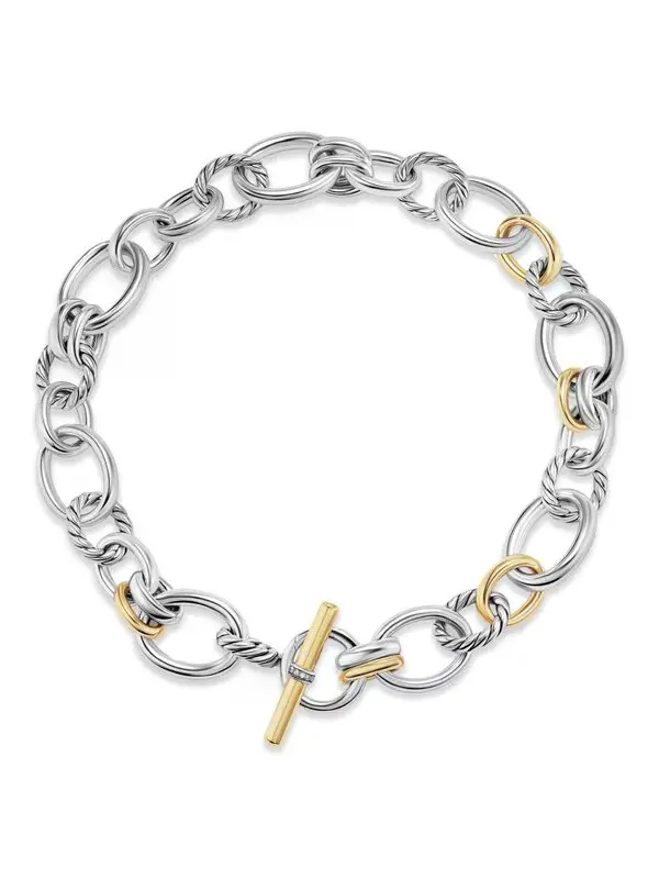 David Yurman 18kt Yellow Gold Dy Mercer Diamond Chain Necklace - Silver