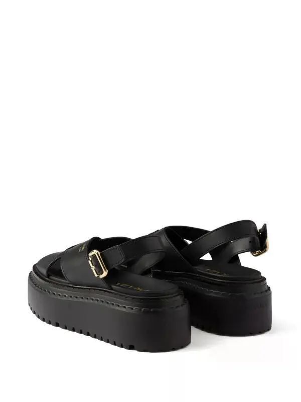 Prada Leather Platform Sandals - Black