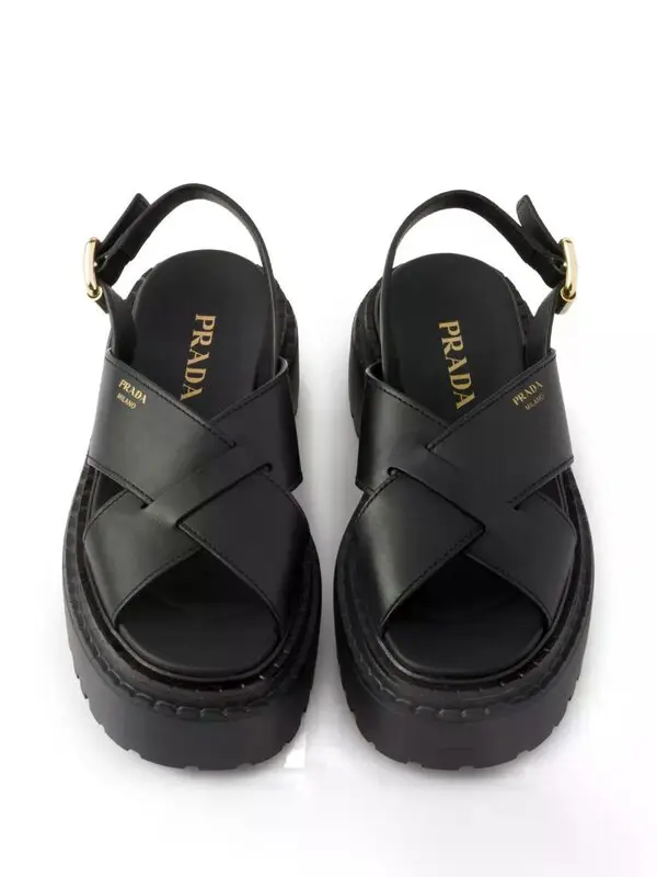 Prada Leather Platform Sandals - Black