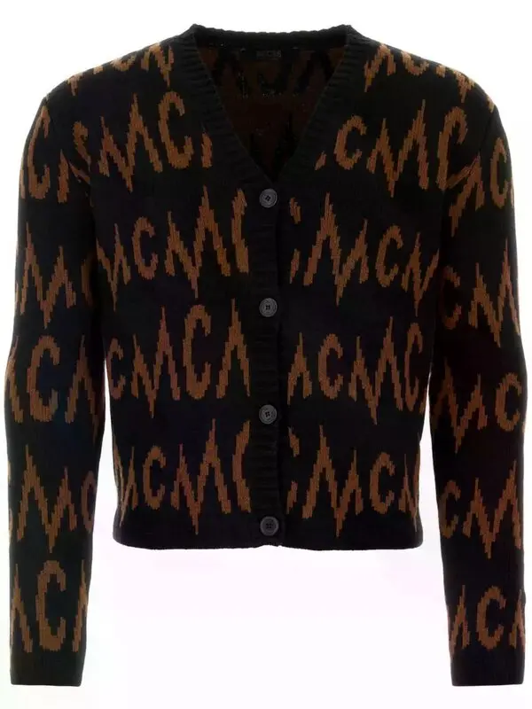 Mcm Intarsia-knit Logo Cardigan - Black