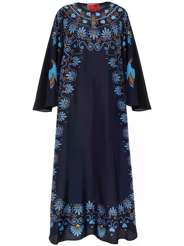 La DoubleJ Geometric-print Silk Kaftan - Blue
