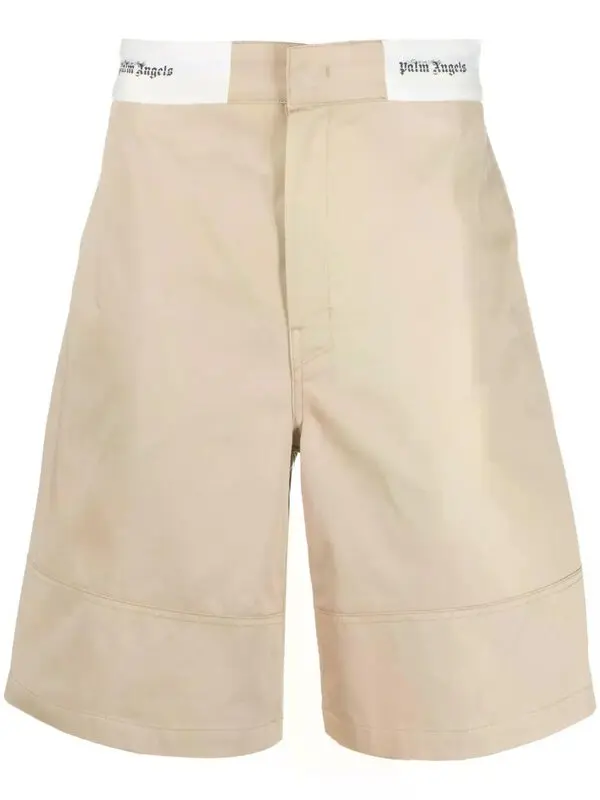 Palm Angels Logo-waistband Cotton Bermuda Shorts - Neutrals