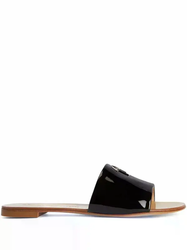 GIUSEPPE ZANOTTI Patent-effect Flat Sandals - Black