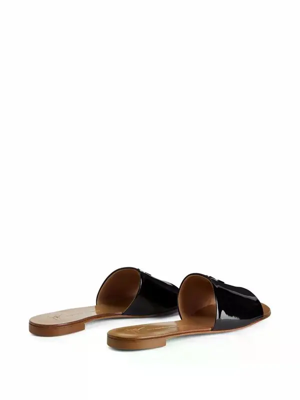GIUSEPPE ZANOTTI Patent-effect Flat Sandals - Black