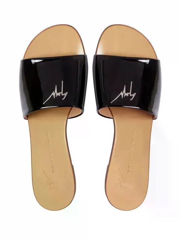 GIUSEPPE ZANOTTI Patent-effect Flat Sandals - Black