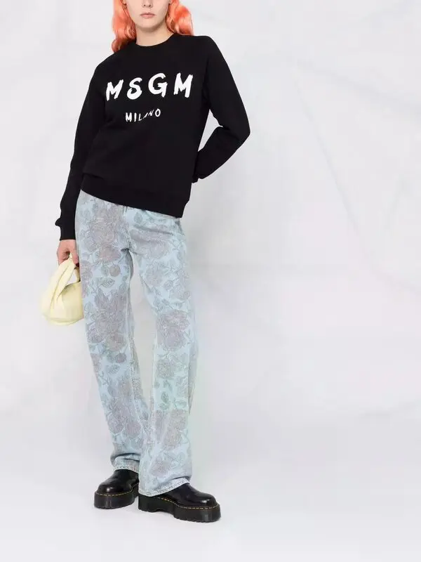 MSGM Logo-print Crew Neck Sweatshirt - Black