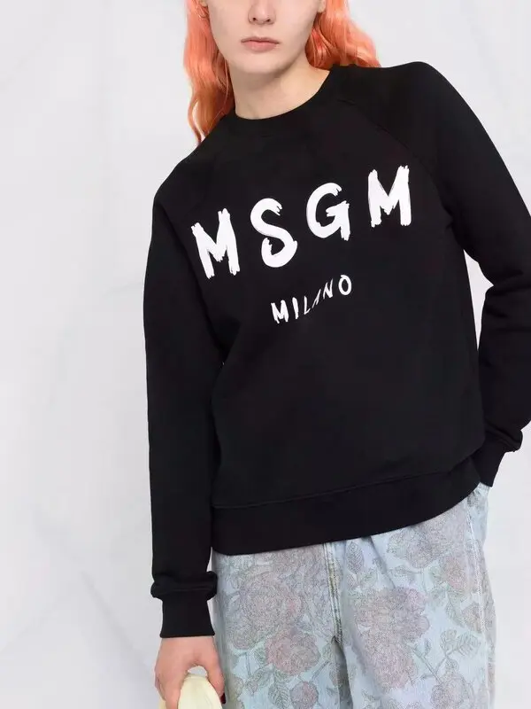 MSGM Logo-print Crew Neck Sweatshirt - Black