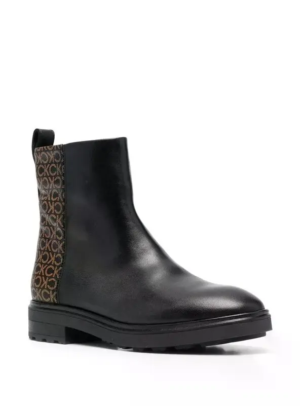Calvin Klein Monogram-print Leather Ankle Boots