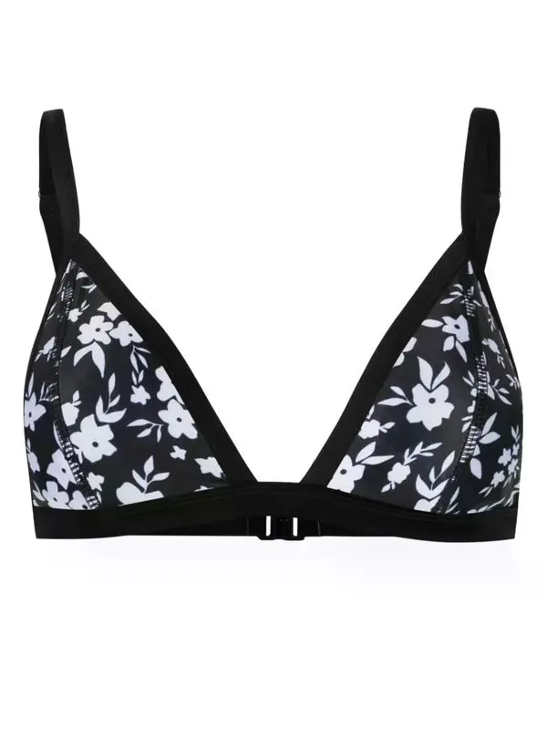 DUSKII Floral-print Triangle Bikini Top - Black
