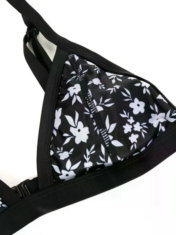 DUSKII Floral Print Triangle Bikini Top - Black