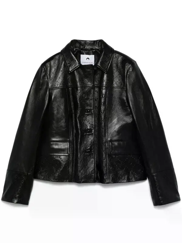 MARINE SERRE Moonogram Embossed Leather Jacket