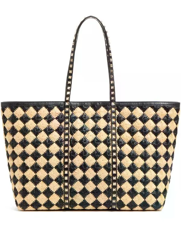 Valentino Garavani Rockstud Embroidered Tote - Neutrals