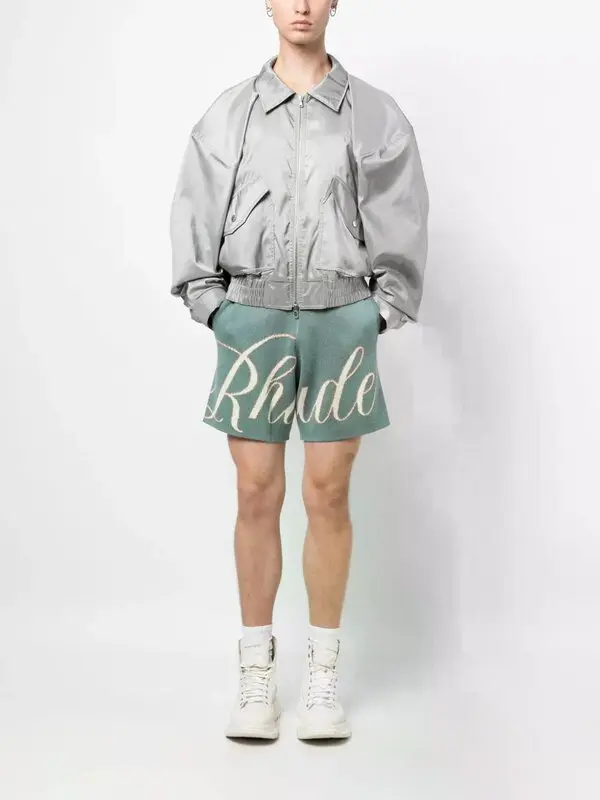 Rhude Script Logo Knitted Shorts - Green