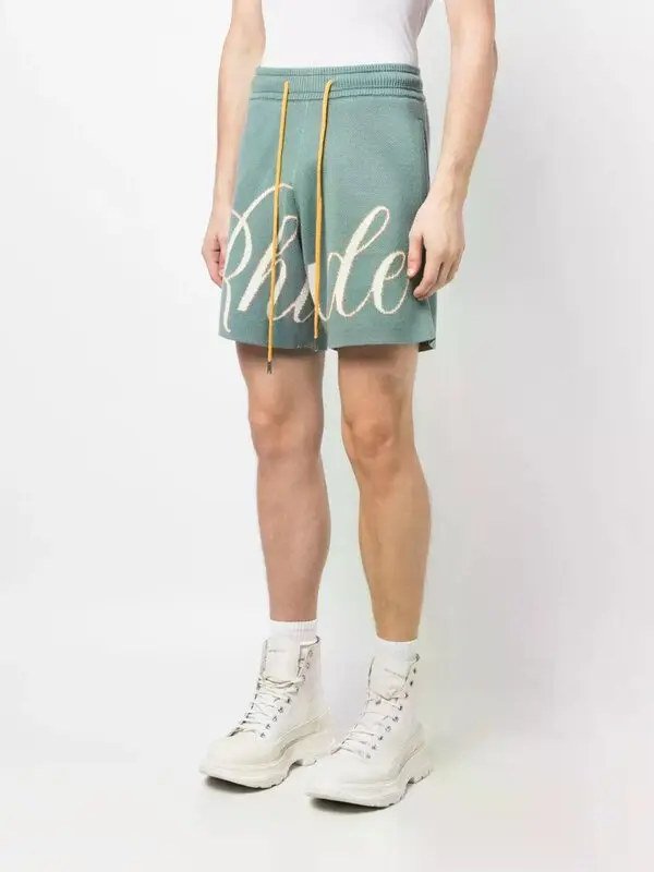 Rhude Script Logo Knitted Shorts - Green