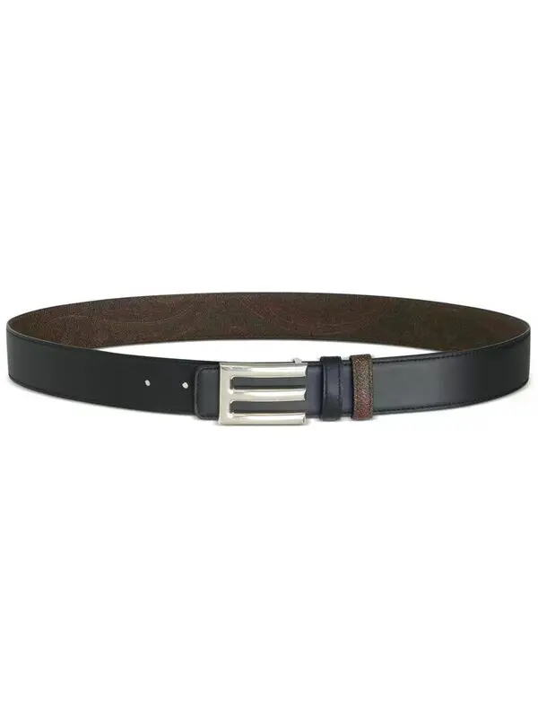 Etro Logo-buckle Reversible Leather Belt - Black