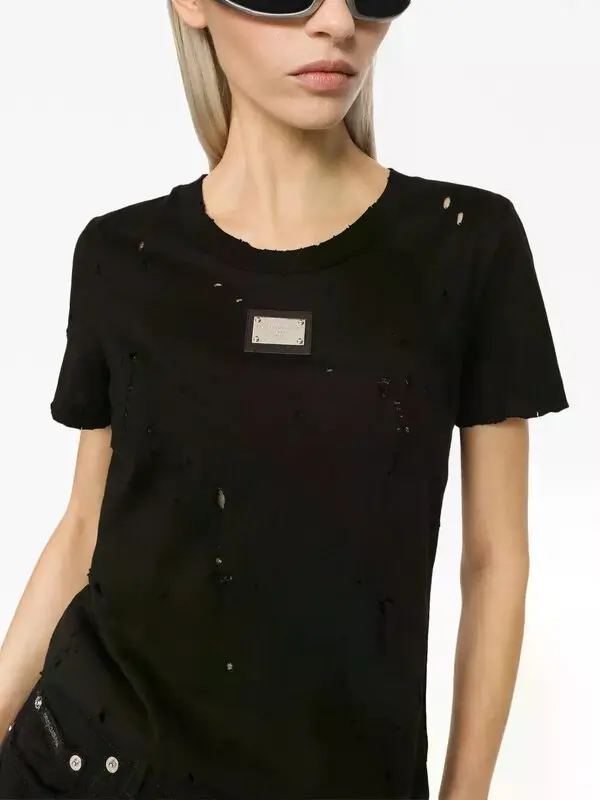 Dolce & Gabbana Distressed-effect Logo-plaque T-shirt