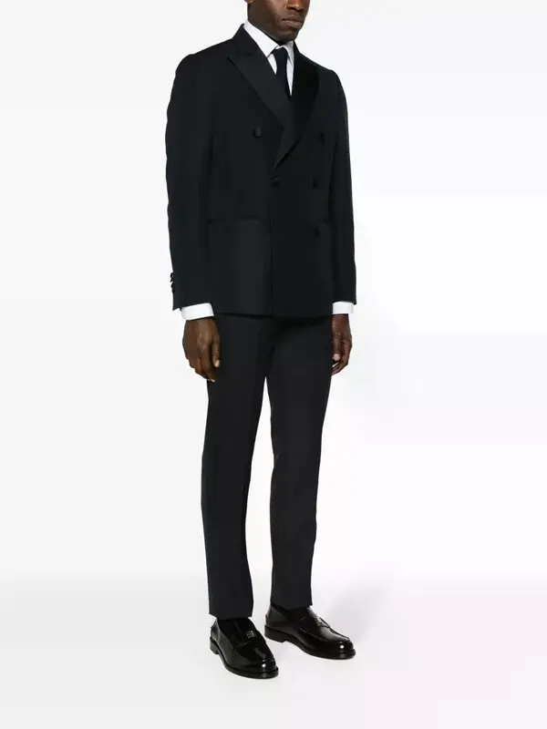 LARDINI Double-breasted Wool-blend Suit - Blue