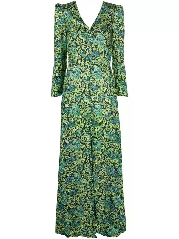 Saloni Margot V-neck Silk Long Dress