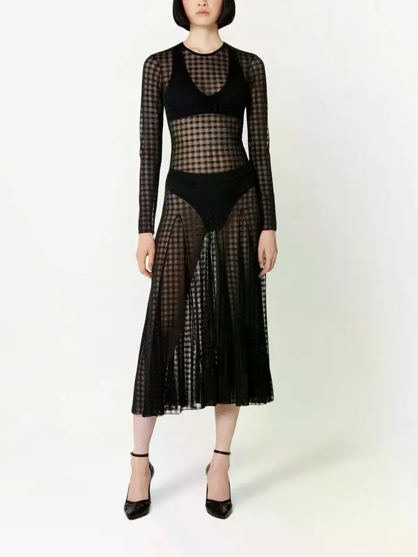 AMI Paris Checked Semi-sheer Midi Dress