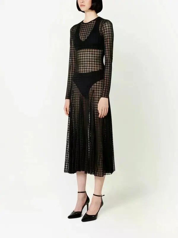 AMI Paris Checked Semi-sheer Midi Dress