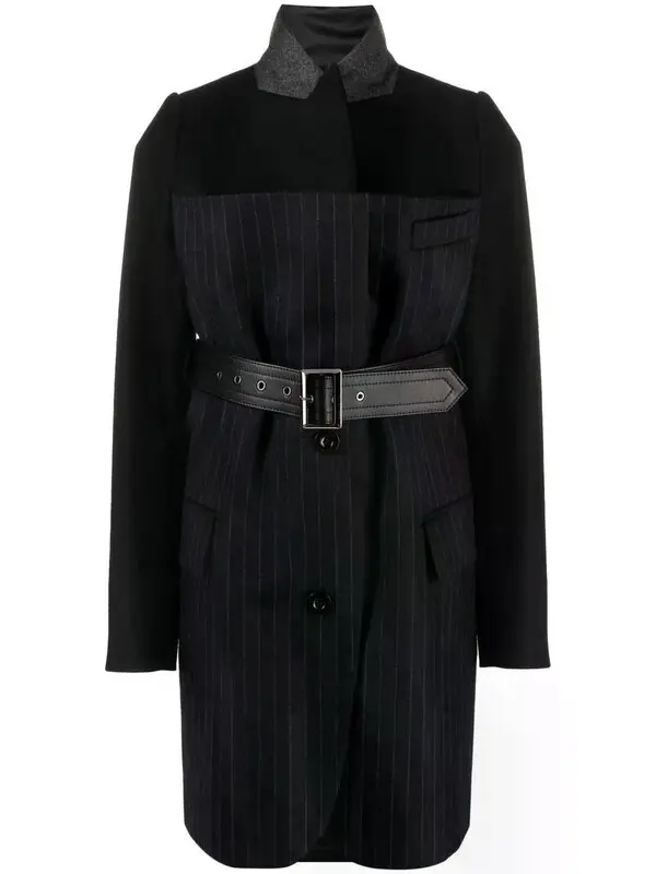 Sacai Belted Pinstriped Wool Blazer