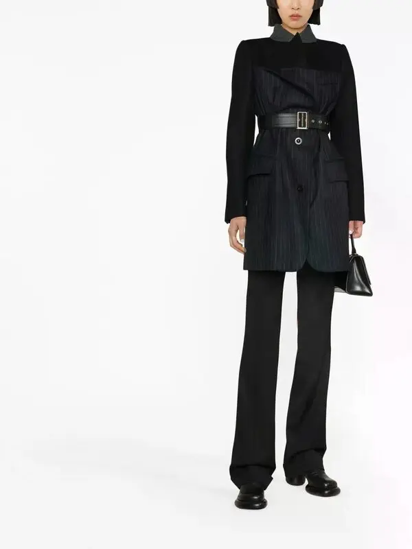 Sacai Belted Pinstriped Wool Blazer