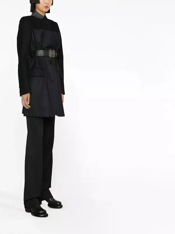 Sacai Belted Pinstriped Wool Blazer