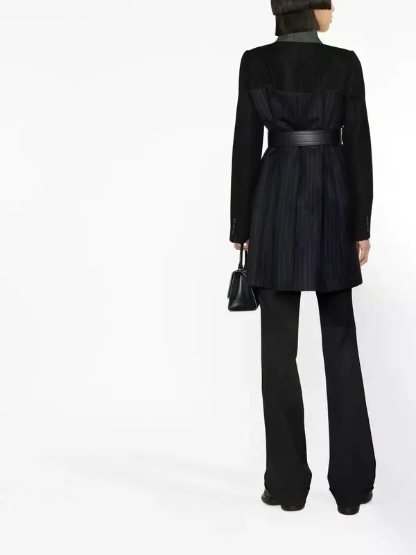 Sacai Belted Pinstriped Wool Blazer
