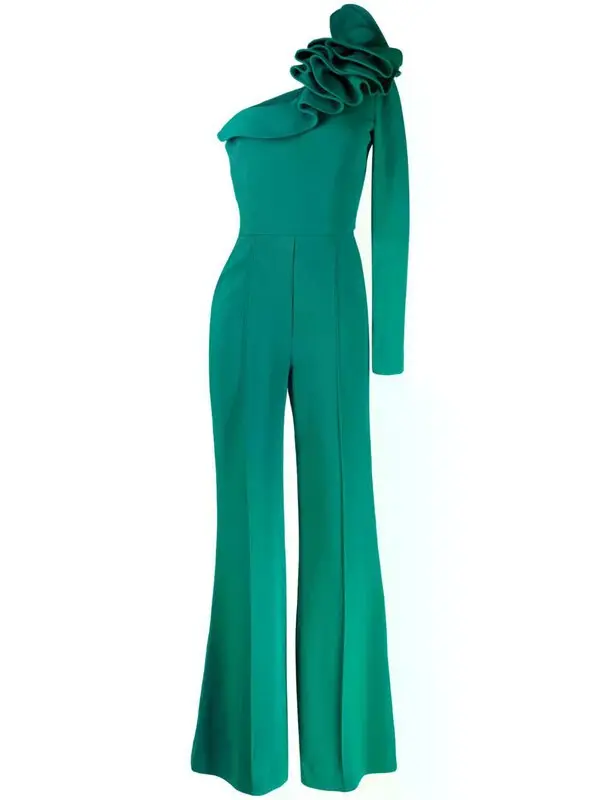 Elie Saab One-shoulder Ruffled Jumpsuit - Green