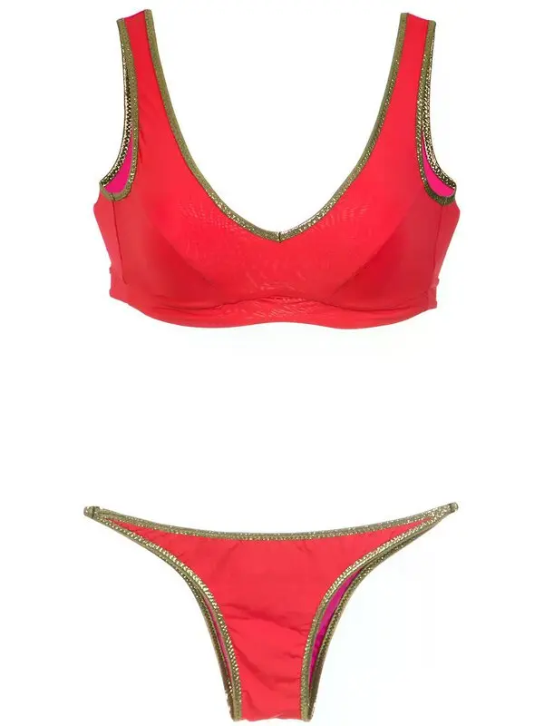 AMIR SLAMA Gold-tone Trimming Bikini Set - Red