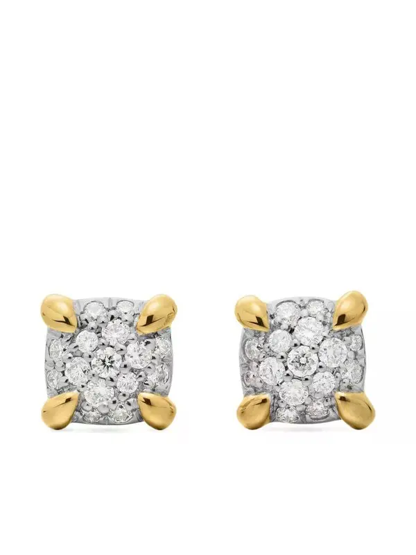 David Yurman 18kt Yellow Gold Petite Chatelaine Diamond Stud Earrings - Silver