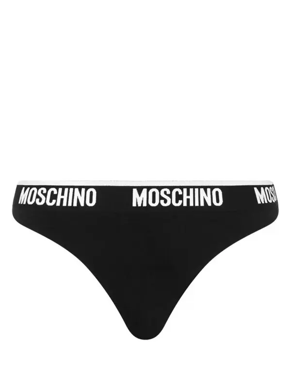 Moschino Logo-waistband Two-tone Thong - Black