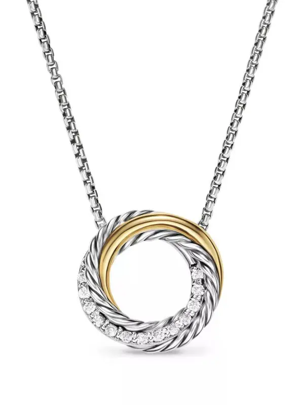 David Yurman 18kt Yellow Gold And Sterling Crossover Diamond Pendant Necklace - Silver