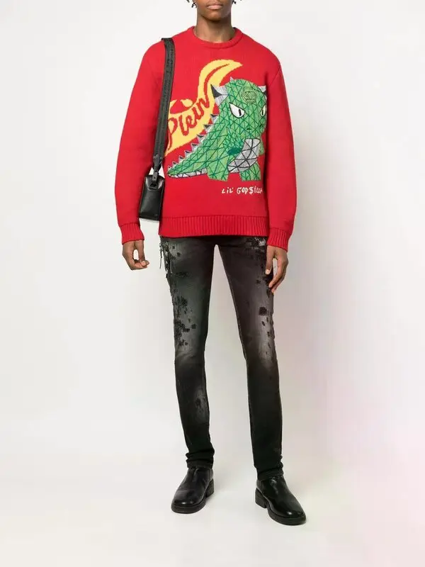 Philipp Plein Dinosaur Motif Merino Wool Jumper